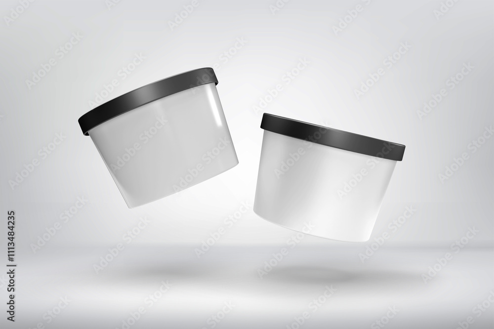 Plastic ice cream tub container mockup. Realistic blank clear gelato ...