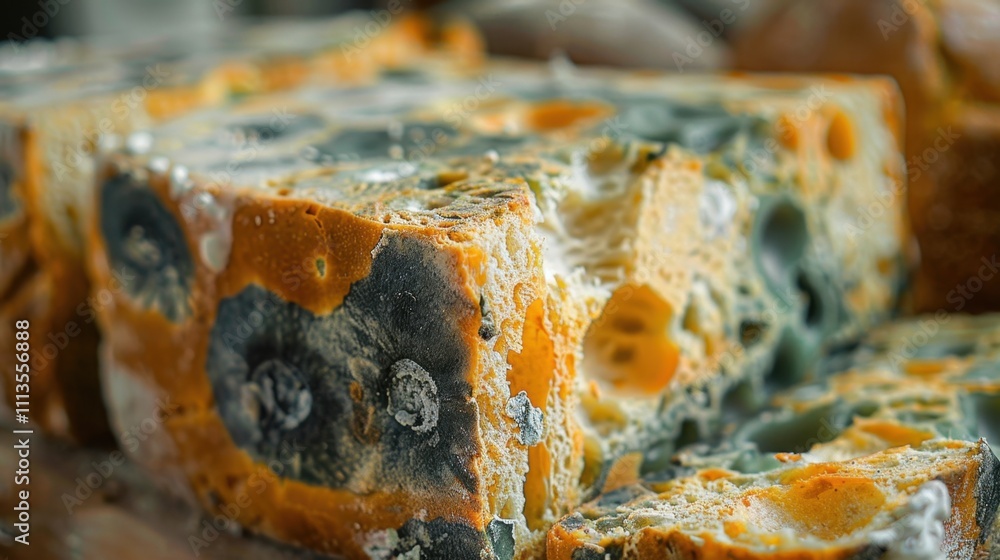 Moldy Bread: The bread is spotted with green, black, and white fuzzy ...