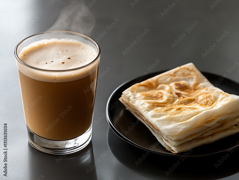 Warm Kopi with Roti Canai: A steaming cup of traditional Kopi sits ...
