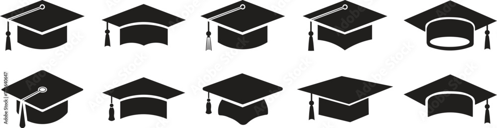 Graduation cap icon set and glyph version, student hat flat vector sign ...