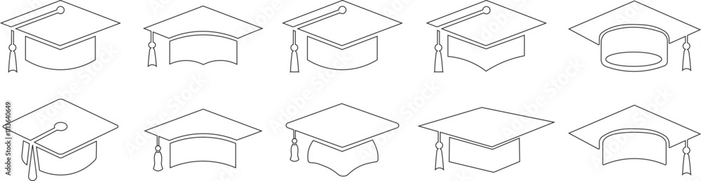 Graduation cap icon set. line and glyph version, student hat vector ...