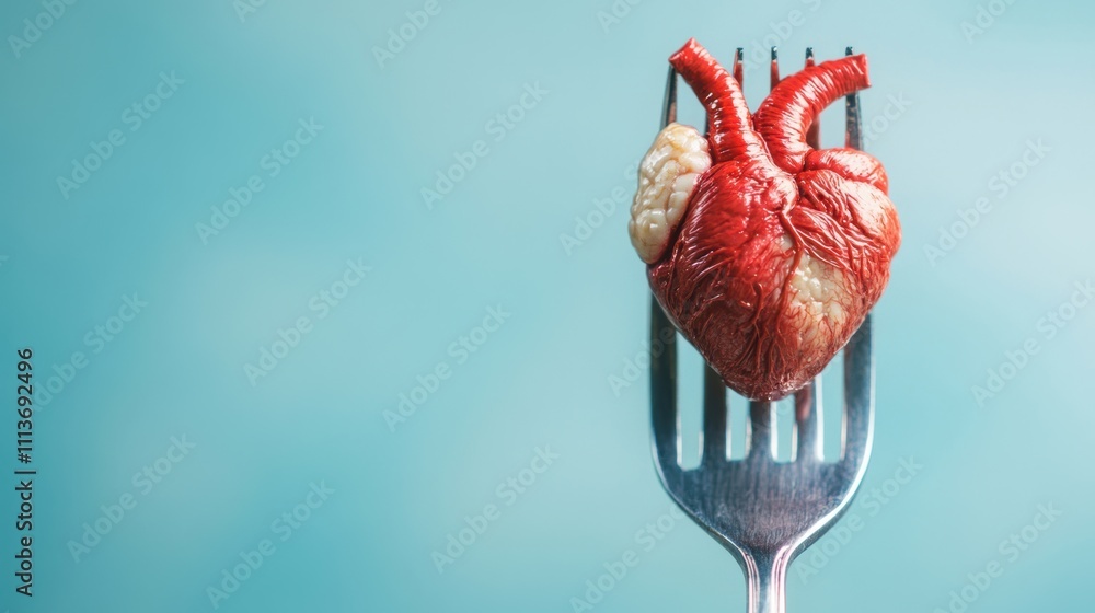 Photo & Art Print A detailed model of a human heart impaled on a fork ...