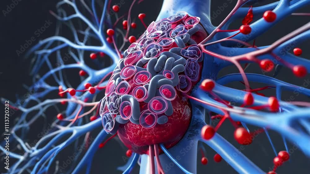 Immersive illustration of blood vessels and cells in anatomy and ...