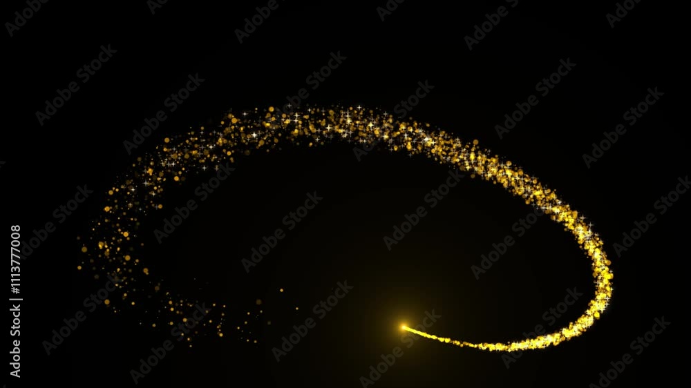 Glitter Light circle trail Sparkling star dust trail spiral particle 4k animation. holiday event ...