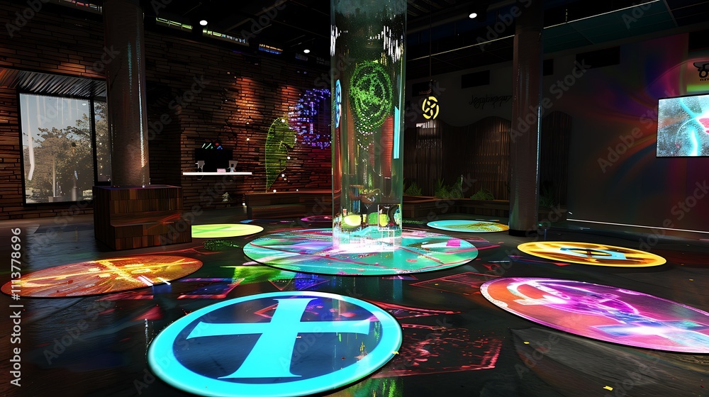 Interactive light installation in modern gallery art display indoor ...