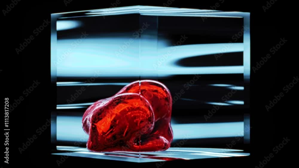 Dynamic red form inside a glowing cube for immersive visual experiences ...