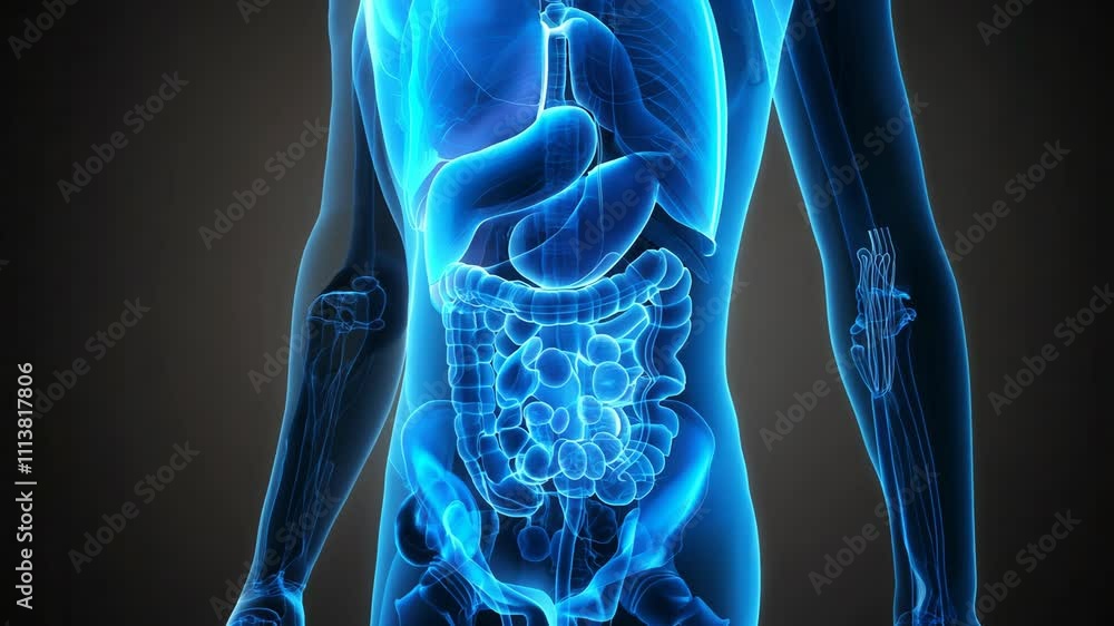 Detailed anatomical illustration of human body, emphasizing internal ...