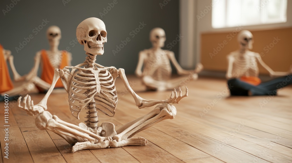 Photo & Art Print Four skeletons are posed in various yoga positions ...