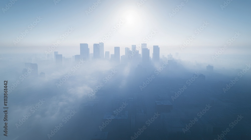 Photo & Art Print Aerial view of an overcrowded city with smog and ...