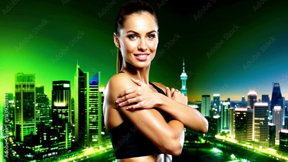 Side view of confident young fitness woman crossing arms and turning to ...