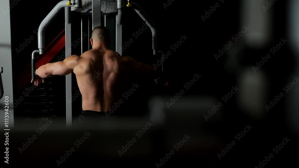 A bodybuilder uses the fly simulator to train his pectoral muscles ...