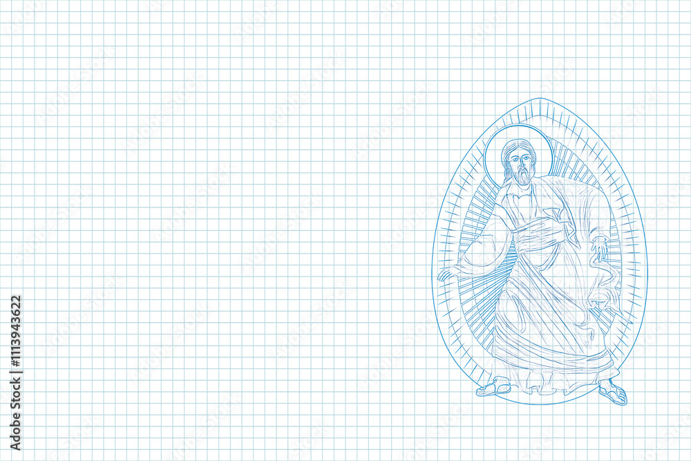 Jesus Christ's resurrection. Illustration sketch in Byzantine style on ...