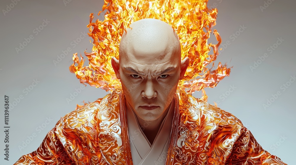 Mystic Figure with Fiery Crown in Traditional Attire Stock Illustration ...
