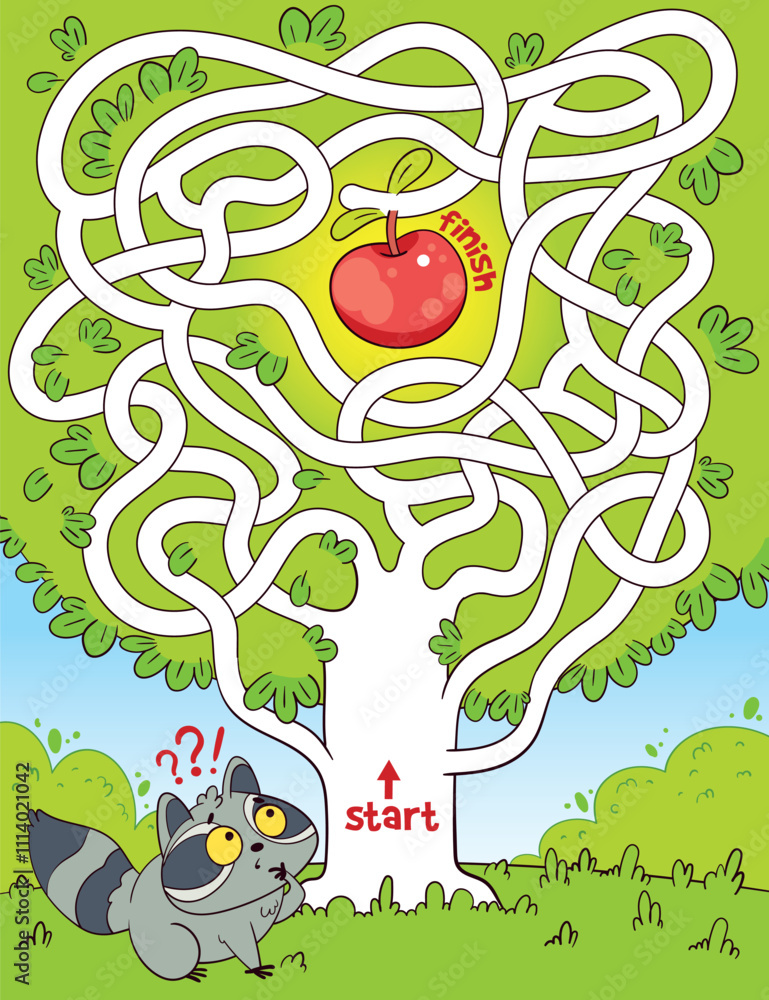 Help the Raccoon go through trees maze and get an apple. Children logic ...