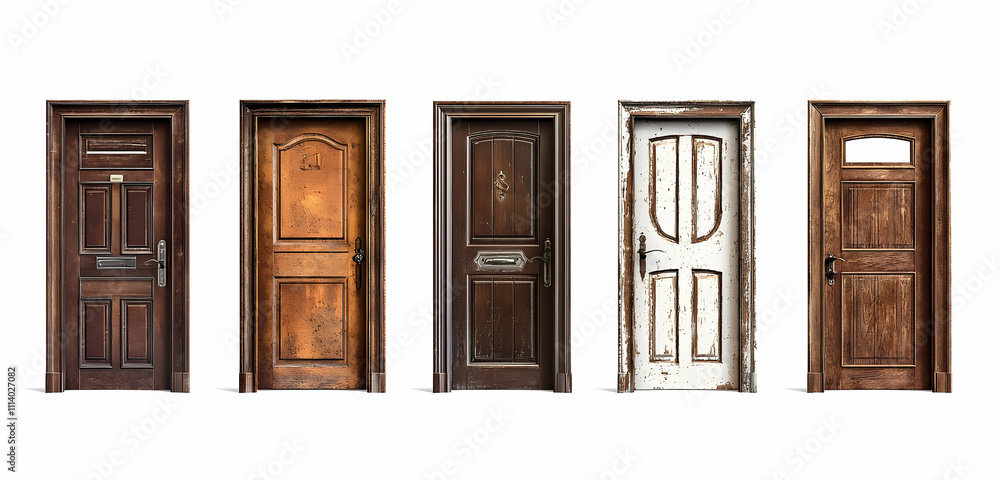 A series of doors opening in different stages, isolated on a white PNG ...