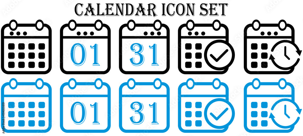 Calendar icon set. calendar planner icons for app, website, ui ...
