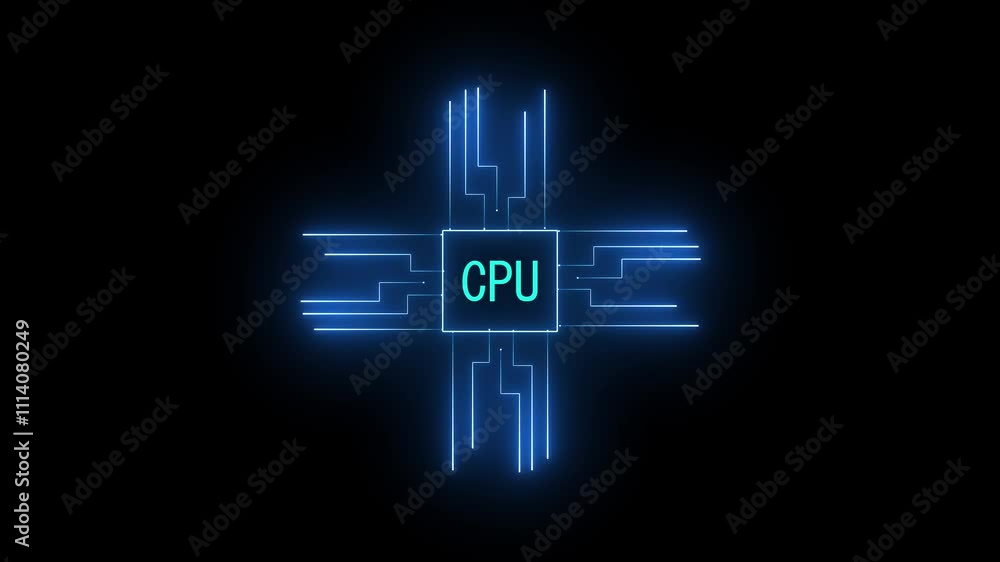 Animated circuit board. Digital technology background. Central computer ...