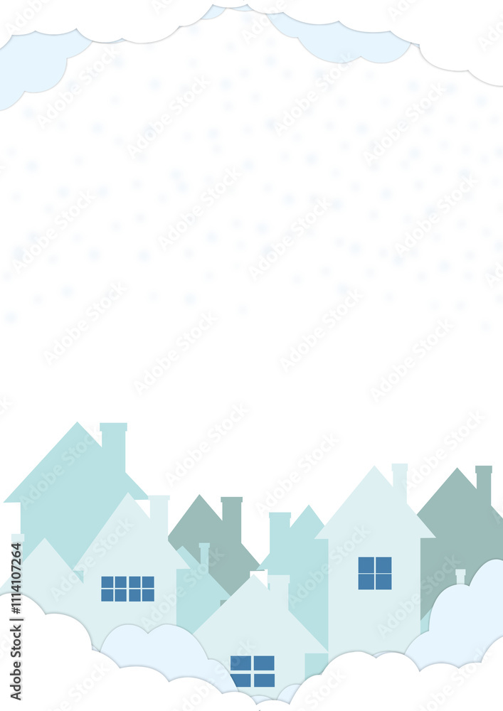 Photo & Art Print Snowy Village Under a Winter Sky Frame Border ...