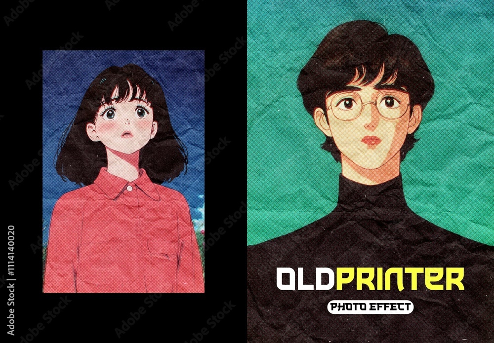 Old Printer Poster Photo Effect Mockup Stock Template | Adobe Stock