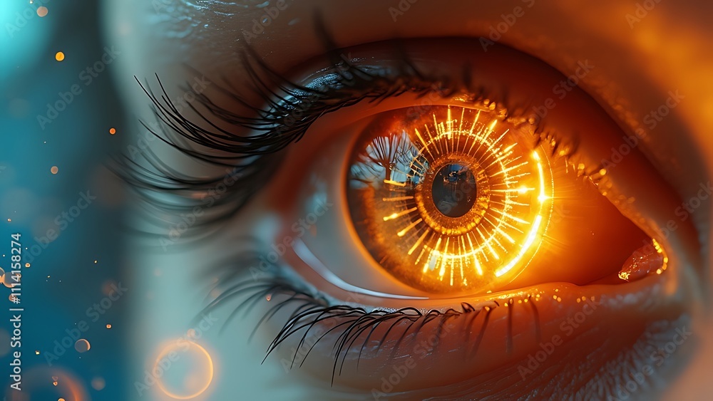 Cyberpunk Glowing Eye with Futuristic Circuitry Design, Hyper-Realistic Eye Close-Up with ...