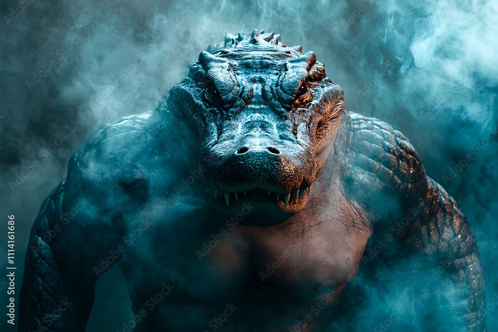 muscular humanoid crocodile with anthropomorphic reptile features in a ...