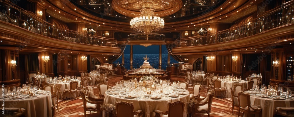 Elegant dining hall on a cruise ship beautifully decorated for a New ...