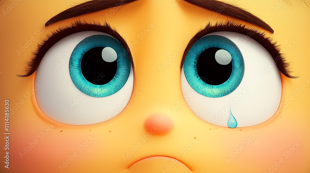 A cartoon face with a sad frown, teary eyes, and drooping eyebrows ...