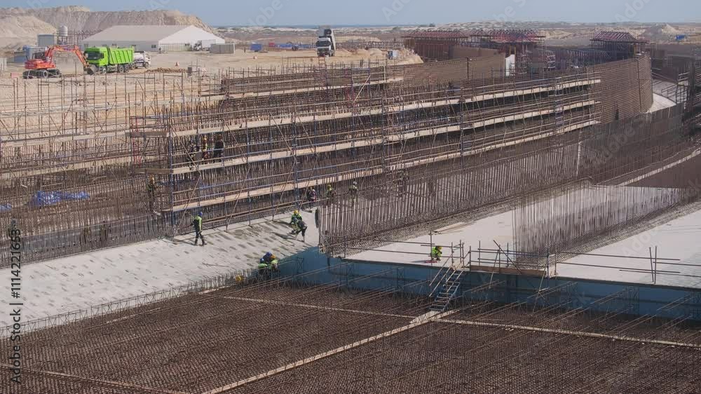 Reinforced concrete walls of tunnel under construction in open ...