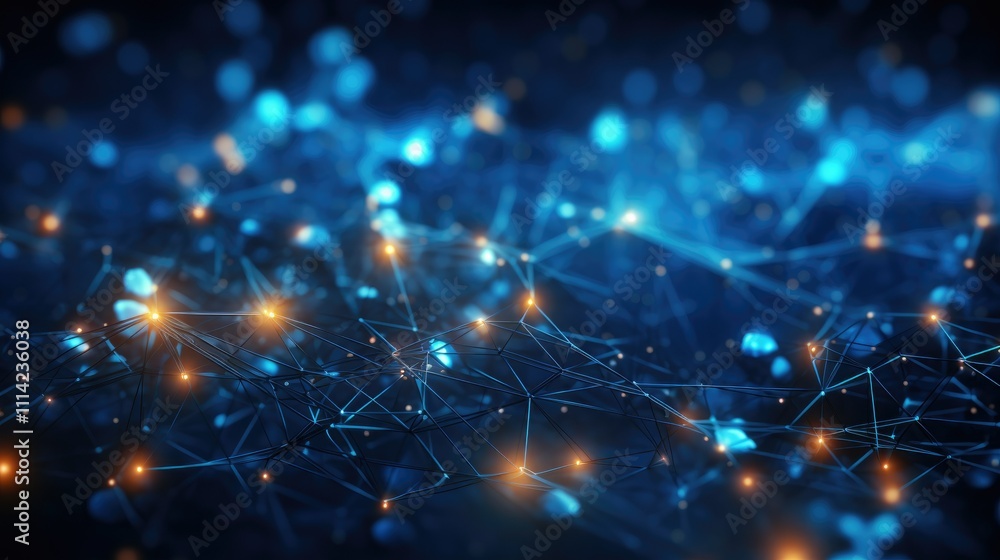 digital technology background.Blue abstract background with a network grid and particles ...