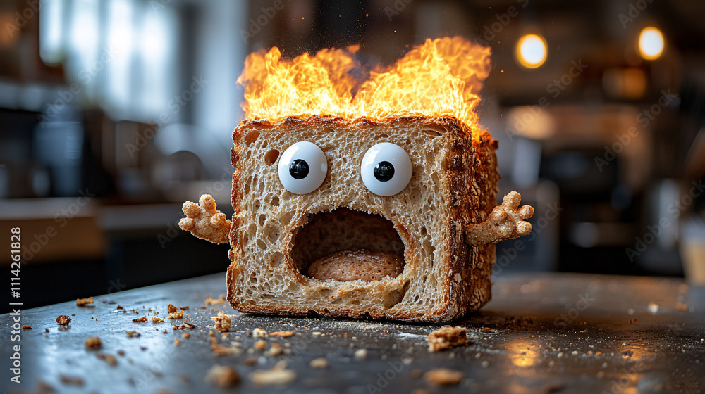 Photo & Art Print A cartoonish burnt toast with eyes and arms ...