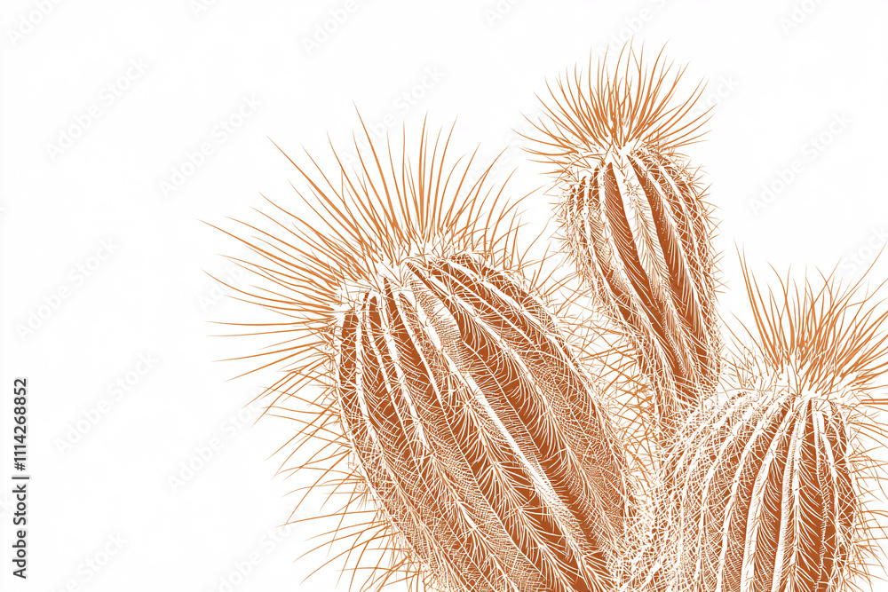 A detailed close-up view of multiple brown cacti with prominent spines ...
