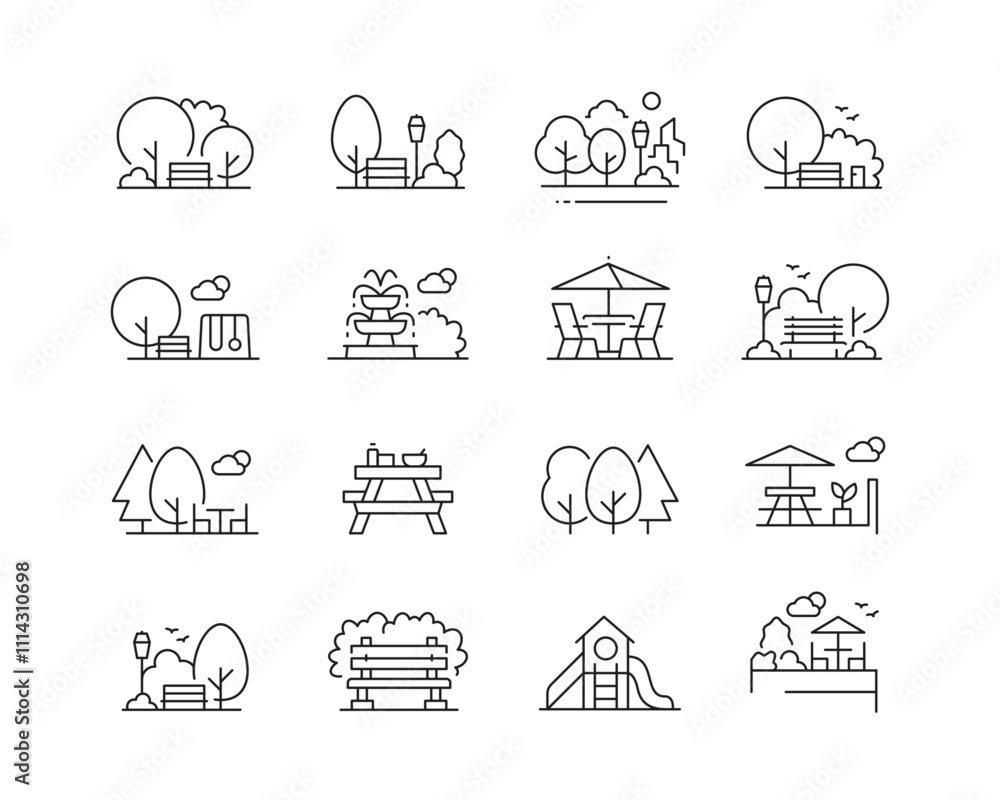 Poster Parks and Green Space Icon collection containing 16 editable ...