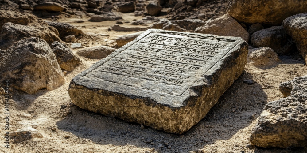 Poster Ancient Engraved Stone Tablet Unearthed Amidst Ruins: A Glimpse ...