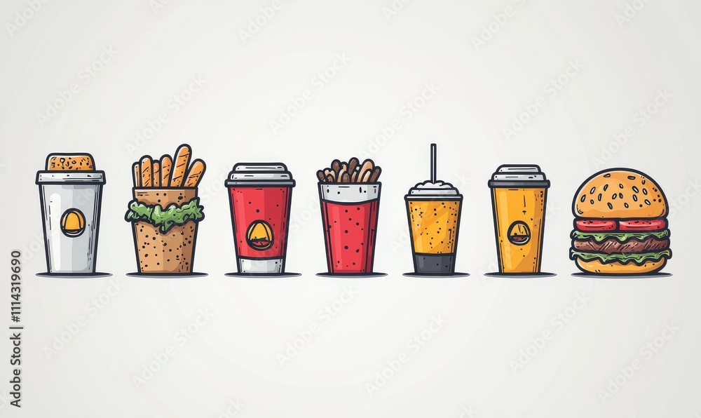 Hamburgers with animated, distinct ingredient layers. Isolated modern ...