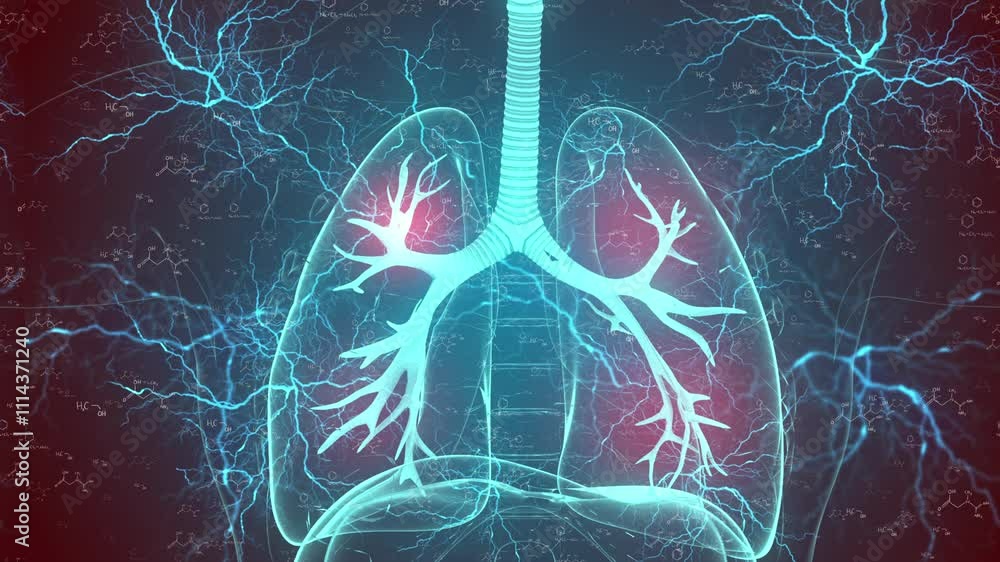 A detailed medical illustration of the human respiratory system ...