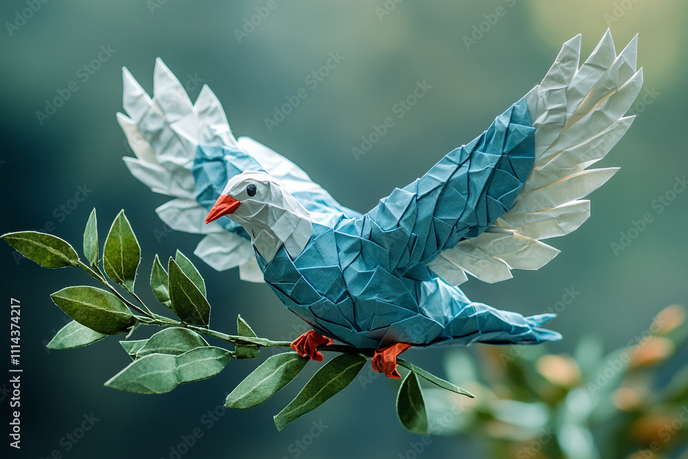 Paper origami pigeon. A white pigeon. The concept of peace preservation ...