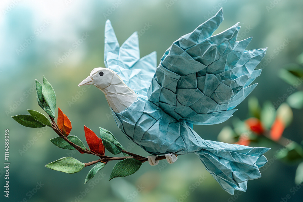 Paper origami pigeon. A white pigeon. The concept of peace preservation ...