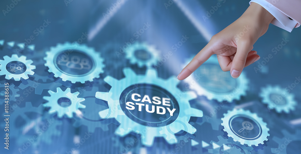 Case study button on virtual screens. Education Analysis concept Stock ...