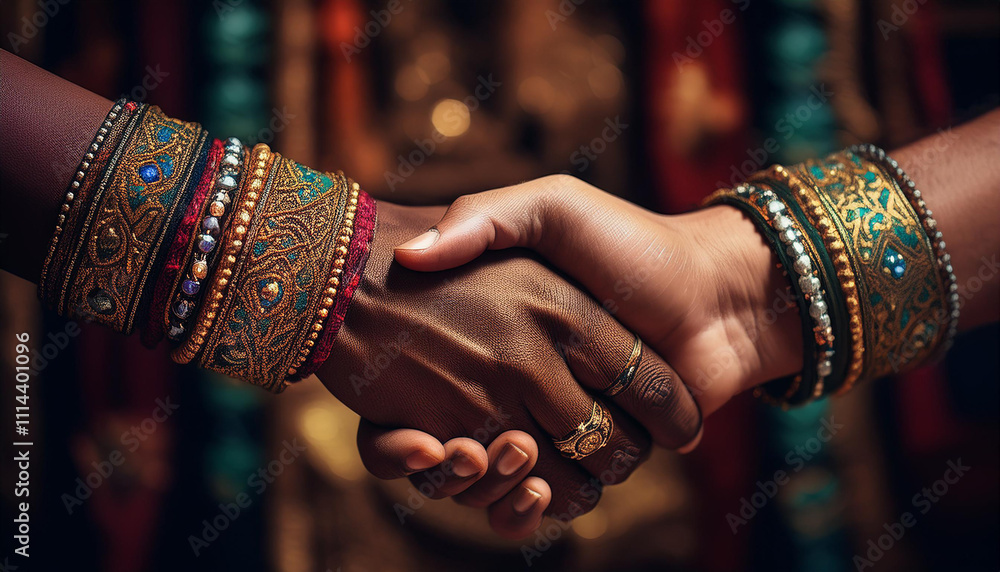 Interracial couple handshake, cultural exchange, unity, and respect ...