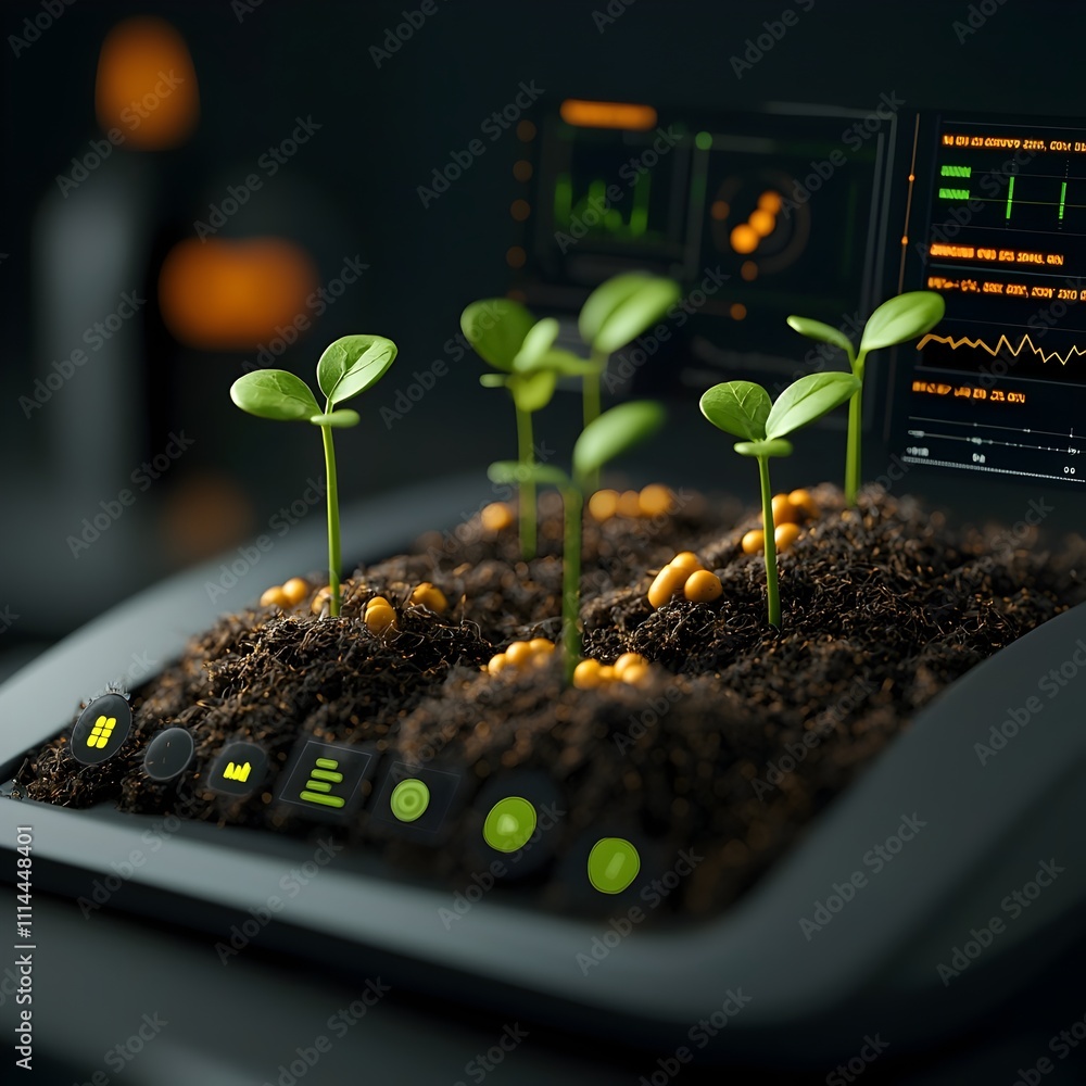 Vibrant green corn seedlings emerging from the soil their lifecycle artfully depicted with ...