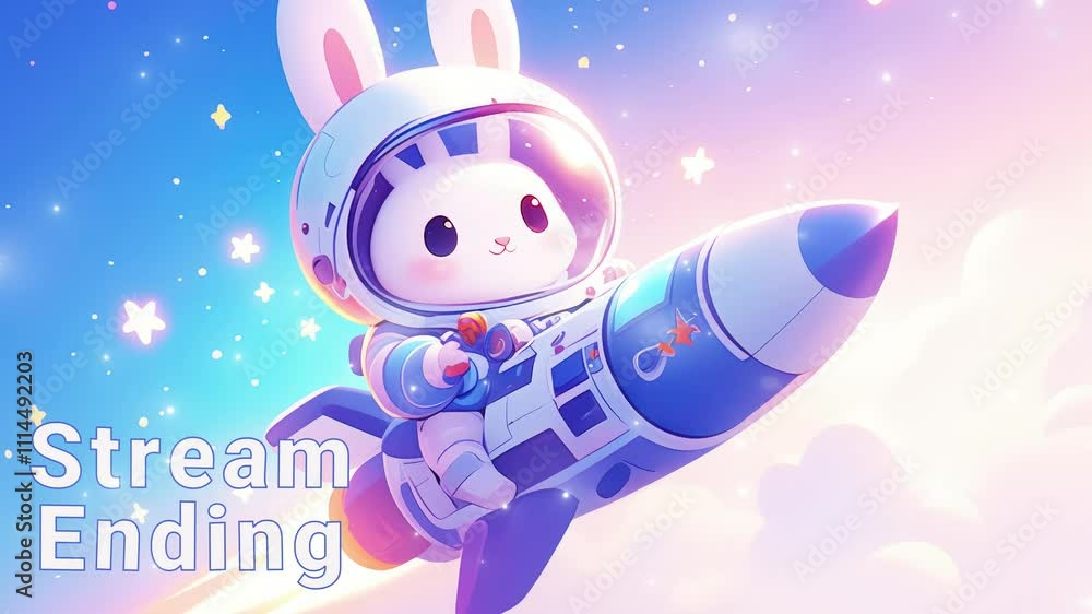 Adorable bunny in a spacesuit takes off aboard a bright rocket. stream ...