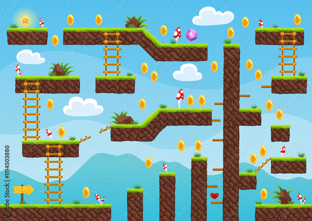 Game level map. Arcade 2d video game for old computer or console ...