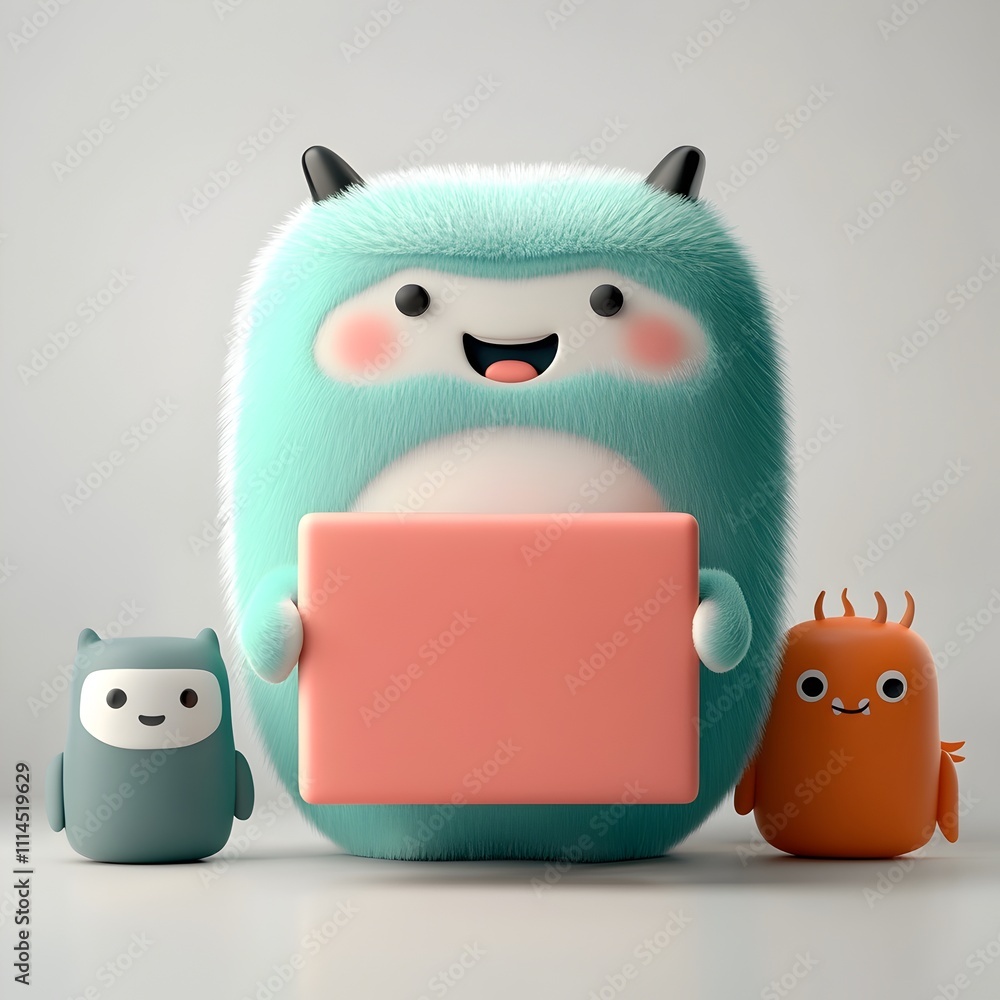 Whimsical and playful 3D rendered cartoon character holding an ...