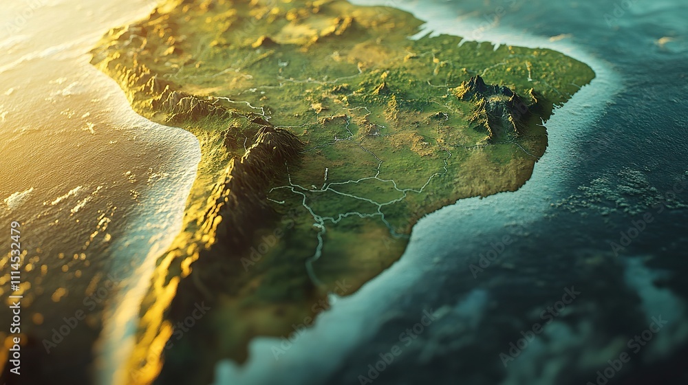Photo & Art Print A dynamic map of Brazil animated with geographical ...