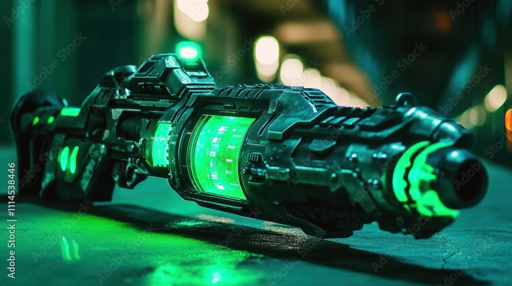 Large grenade launcher with green energy light and digital targeting ...