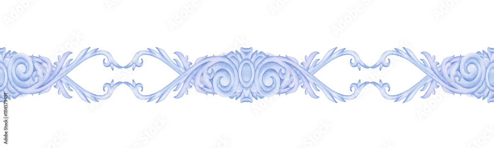 Blue seamless ribbon pattern, beautiful lace vignettes. Decorative ...