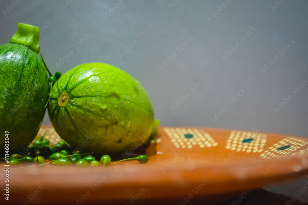 Artisan plate with squash, better known as chilacayote in México, and ...
