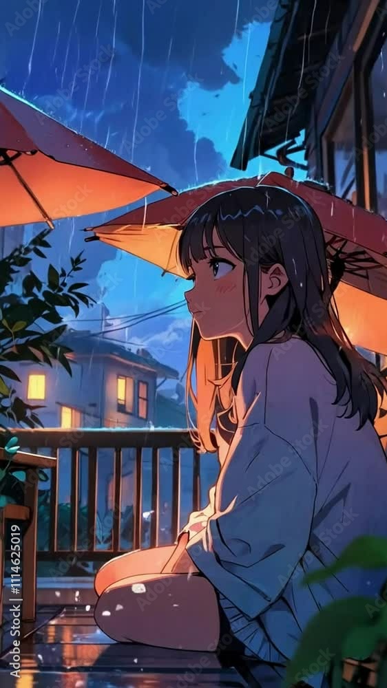 anime girl sitting under raining, lofi, rain, rainy, 4K resolution ...