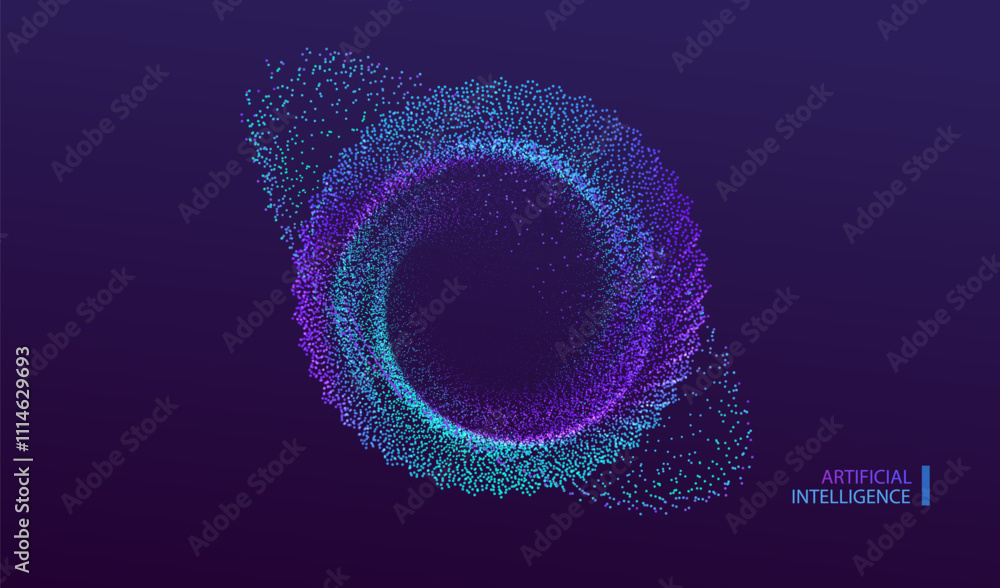 Ai particle dots glowing abstract background. Neon circle design ...
