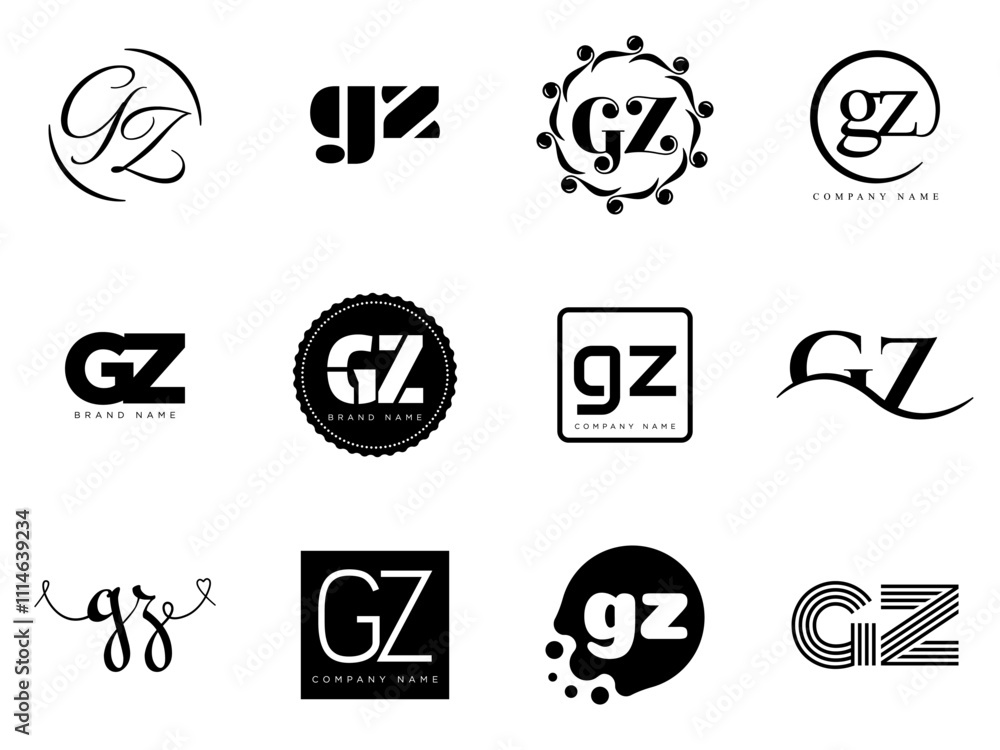 GZ logo company template. Letter g and z logotype. Set different ...